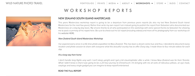 Workshop Reports Website Update – www.WILDNATUREPHOTOTRAVEL.com